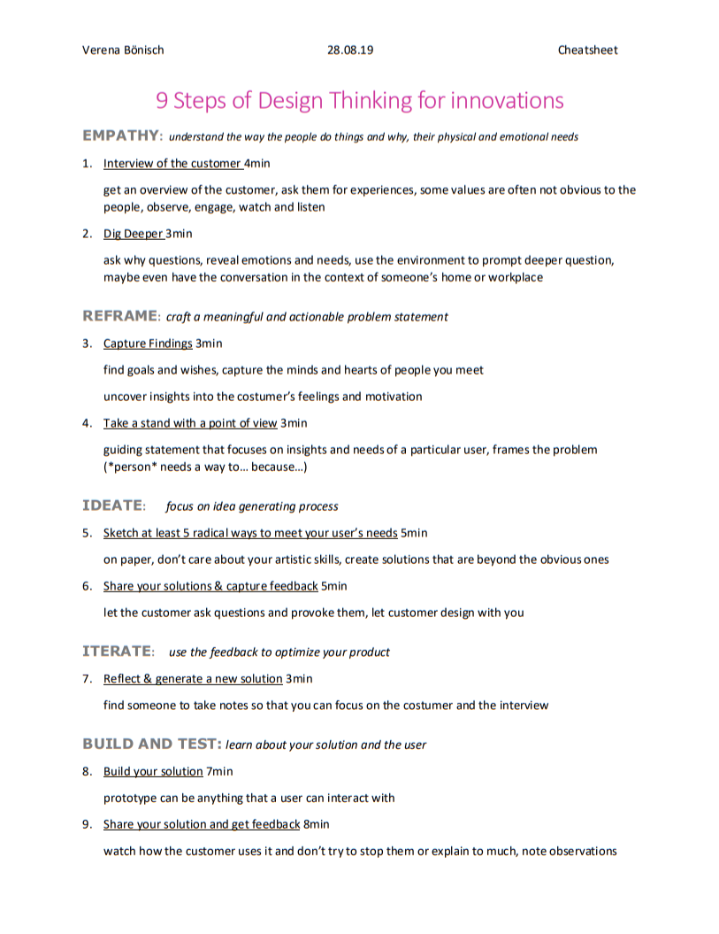 Don’t miss the easy 9 steps of Design Thinking! – Verena's Blog